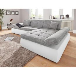 DOMO collection Ecksofa &raquo;PB MORIC wahlweise mit Bettfunktion + Armteilverstellung, L-Form&laquo; im XXL-Format, B/T/H:300/172/80 cm, feine Steppung wei&szlig; 