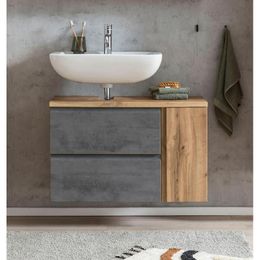 Welltime Waschbeckenunterschrank &raquo;S&ouml;lden&laquo; grau Holzwerkstoff wotaneiche, B/H/T: 85cm x 56cm x 35cm, Schubladen: 1 Stk. T&uuml;ren: 1 Stk.