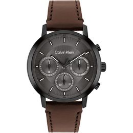 Calvin Klein Herren Multifunktionsuhr &raquo;Gauge&laquo; Quarzuhr, Armbanduhr, Herrenuhr, Lederarmband, analog braun Einheitsgr&ouml;&szlig;e