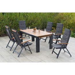Merxx Garten-Essgruppe &raquo;Tilos&laquo; 13 Stk. tlg. inkl. Auflagen grau Aluminium, Massivholz Einheitsgr&ouml;&szlig;e