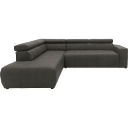 DOMO collection Ecksofa &raquo;BRANDON bequem, Breite 275cm, L-Form, auch in Leder&laquo; inklusive Kopfteilverstellung, wahlweise mit Sitztiefenverstellung grau 