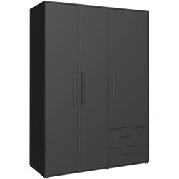 FORTE Kleiderschrank &raquo;Mokkaris, Garderobe, zeitloses Design, 3 T&uuml;ren, Made in Europe&laquo; B/H/T ca. 144x200x59cm, Zwei Schubladen, schwarze Stangengriffe,