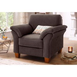 OTTO home Sessel &raquo;Borkum, B: 101 cm, Federkern-Polsterung, komfortable Sitzh&ouml;he 46 cm&laquo; Frei im Raum stellbar, Massivholzf&uuml;&szlig;e, wohnliches Design braun 