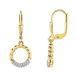Firetti Damen Paar Ohrh&auml;nger &raquo;Schmuck Geschenk Gold 333 Ohrschmuck Ohrringe Kreis Kordel&laquo; mit Zirkonia (synth.) gold Gelbgold 333