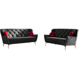 Sit & More sit&more Polstergarnitur &raquo;Orient 3&laquo; 2 Stk. tlg. inkl. 4 Zierkissen mit Strass-Stein, goldfarbene Metallf&uuml;&szlig;e schwarz 100% Polyester Samtoptik, 3-Sitzer