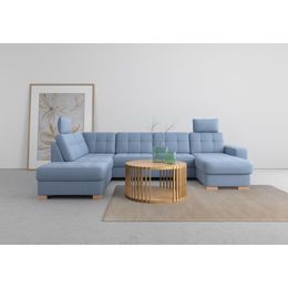 Sit & More sit&more Wohnlandschaft &raquo;Quincy U-Form&laquo; wahlweise mit Schlaffunktion und Bettkasten blau B/H/T: 312cm x 82cm x 213cm, Luxus-Microfaser ALTARA NUBUCK ,