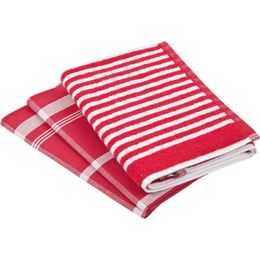 Ross Geschirrtuch &raquo;Exclusiv&laquo; 1x K&uuml;chen-Frottiertuch (Streifen) und 2 Geschirrt&uuml;cher (Karodesign) rot 100% Baumwolle, 50% Baumwolle, 50% Leinen 3 Stk.,