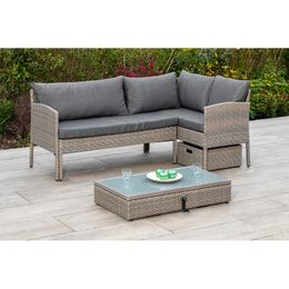Merxx Balkonset &raquo;Viletta&laquo; 3 Stk. tlg. Ecksofa, h&ouml;henverstellbarer Tisch, mit Box beige Kunststoff, Stahl B/H/T: 192cm x 77cm x 108cm, Balkon Lounge 