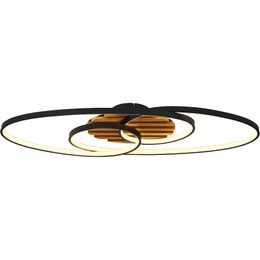 Globo LIGHTING Deckenleuchte &raquo;TISHA I&laquo; LED-Modul 1 Stk. Warmwei&szlig; Deckenleuchte schwarz/Holz, LED 40W, 3000K 1, H: 9cm, 1 Stk.