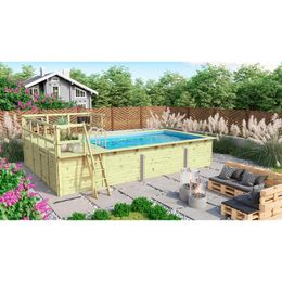 Karibu Rechteckpool &raquo;Malta B&laquo; BxLxH: 672x483x124cm, mit Sonnenterrasse braun &Oslash;/B/H/L: Breite 672cm x H&ouml;he 124cm x L&auml;nge 483cm, 15,5 l