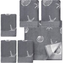 Dyckhoff Handtuch Set &raquo;Seashell&laquo; Set 6 Stk. Walkfrottee mit Muschelmuster; 4 Handt&uuml;cher (50x100cm), 2 Duscht&uuml;cher (70x140cm) grau Walkfrottee, Obermaterial: 
