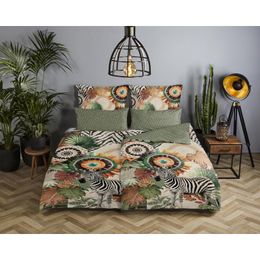 HIP Wendebettw&auml;sche &raquo;Janay&laquo; 2 Satin, Rei&szlig;verschluss, Wendeoptik, Mandala, Zebra, gr&uuml;n bunt Satin, Obermaterial: 100% Baumwolle B/L: 135cm x 200cm, 1 