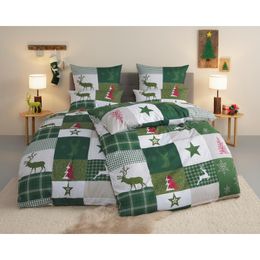 OTTO home Bettw&auml;sche &raquo;Nicholas&laquo; 2 Weihnachtsbettw&auml;sche, Winter, in 3 Qualit&auml;ten verf&uuml;gbar gr&uuml;n Microfaser, Obermaterial: 100% Polyester B/L: 135cm x 