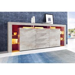 borchardt M&ouml;bel borchardt M&ouml;bel Sideboard &raquo;Lima, Breite 192cm mit Metallgriffen und Glasb&ouml;den&laquo; Sehr viel Stauraum, 2 T&uuml;ren, 4 Schubf&auml;cher, eleganter &Uuml;berbau grau 