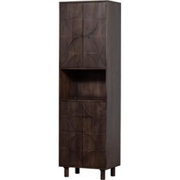 Woood Vitrine &raquo;Draw Mangoholz mit Druckmechanismus und 3D-Relieft&uuml;ren 60x40x200 cm&laquo; Tragkraft 15 kg pro Boden, Wandbefestigung empfohlen ab 50 cm 