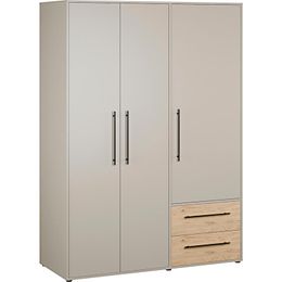 FORTE Kleiderschrank &raquo;Mokkaris, Garderobe, zeitloses Design, 3 T&uuml;ren, Made in Europe&laquo; B/H/T ca. 144x200x59cm, Zwei Schubladen, schwarze Stangengriffe,