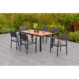 Merxx Garten-Essgruppe &raquo;Paxos&laquo; 7 Stk. tlg. grau Aluminium, Massivholz, Stoff Einheitsgr&ouml;&szlig;e