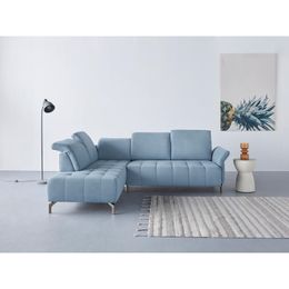 OTTO home Ecksofa &raquo;Fresh L-Form&laquo; Federkern, wahlweise Kopfteilverstellung und motorischer Vorziehsitz blau 98% Polyester 2% Polyamid B/H/T: 260cm x 