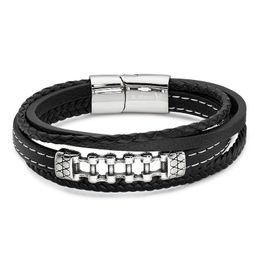 Bruno Banani Armband &raquo;Schmuck Geschenk Armband&laquo; schwarz 21cm, Edelstahl Lederimitat