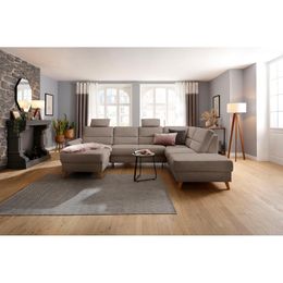 OTTO home Wohnlandschaft &raquo;Westerland U-Form&laquo; Federkern, wahlweise Schlaffunktion, Stauraum und Armlehn-Verstellung grau 98% Polyester 2% Polyamid B/H/