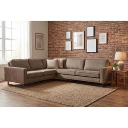 OTTO home Ecksofa &raquo;Pinto, XXL, 250/290 cm, langer Schenkel, Ottomane&laquo; Cord, Chenille, Lederoptik, mit Keder, Metallf&uuml;&szlig;e, Wellenunterfederung braun 100