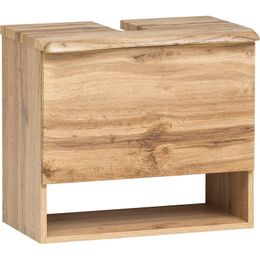 Welltime Waschbeckenunterschrank &raquo;Stubach&laquo; Bad Schrank, Abdeckplatte mit Baumkante, Breite 60 cm braun MDF wotaneiche, B/H/T: 60cm x 54,5cm x 40cm, 