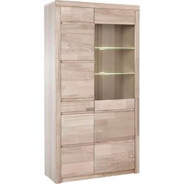 OTTO home Vitrine &raquo;Silkeborg&laquo; teilmassiv, sch&ouml;ne grifflose Optik wei&szlig; Holz teilmassiv eichefarben wei&szlig; gekalkt, B/H/T: 90cm x 170cm x 35cm, T&uuml;ren: 2 