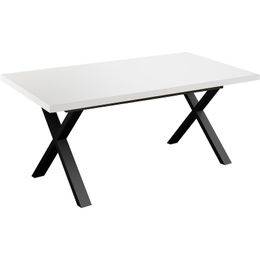 M&auml;usbacher Esstisch Metallgestell in X-Form, ausziehbar wei&szlig; B/H/T: 160cm x 73cm x 90cm