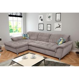 DOMO collection Ecksofa &raquo;FRANZI 278x170x81 cm, Steppung im Sitzbereich, L-Form&laquo; wahlweise mit Bettfunktion, Bettkasten und Kopfteilverstellung grau 