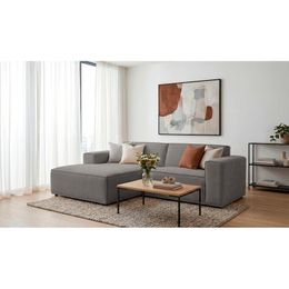 OTTO home Ecksofa &raquo;Avelin, 228 cm, L-Form, Chenille, Struktur-Boucle&laquo; mit Wellenunterfederung, Kedernaht, bodentief, Skandi-Design grau 100% Polyester