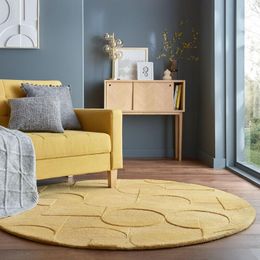 FLAIR RUGS Wollteppich &raquo;GIGI&laquo; rund 8 mm H&ouml;he aus 100% Wolle, geometrisches Design, fu&szlig;bodenheizungsgeeignet gelb Wolle &Oslash; 160cm 1 Stk., 8mm, &Oslash; 160cm