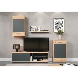 Home Affaire Wohnwand &raquo;Valetta inkl. TV-Kommode, H&auml;nge-Vitrine, Sideboard und Wandregal&laquo; Komplett-Set, 4, 4 Stk. tlg. schwarz Holzwerkstoff, 