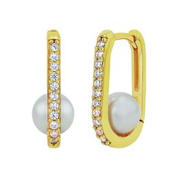 Amor Damen Paar Creolen mit Zirkonia (synth.) und Muschelkernperle gold 5mm, Perlen Silber 925 (Sterlingsilber)