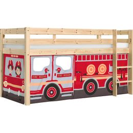 Vipack Spielbett &raquo;Pino, Kiefer massiv, mit Rolllattenrost u. Textil-Set, Made in Europe&laquo; B/H/T ca. 210x114x106cm, mit Leiter und Absturzschutz, verschiedene 