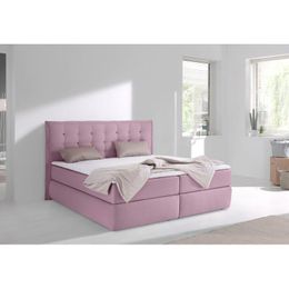 Home Affaire Boxspringbett &raquo;Sagres&laquo; Kopfteil mit 2farbiger Flatterbiese und zweifarbigen Kn&ouml;pfen rosa Feinstruktur(100% Polyester);Bezug der 