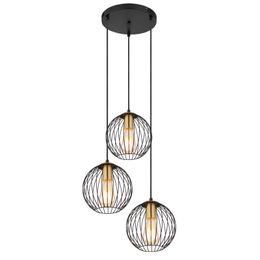 Globo LIGHTING H&auml;ngeleuchte &raquo;EUSEBIUS&laquo; E27 1 Stk. H&auml;ngeleuchte Schwarz/Messing, h&ouml;henk&uuml;rzbar, E27 schwarz 3, &Oslash; 39cm H: 150cm, 1 Stk.