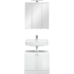Badm&ouml;bel-Set &raquo;Quickset 955 2-teilig, Waschbeckenunterschrank und LED-Spiegelschrank&laquo; Set, 2 Stk. tlg. wei&szlig; Holzwerkstoff B/H/T: 65cmcm x 200cmcm x 