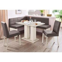 massivline&more Eckbankgruppe &raquo;Anna&laquo; Set, 4 Stk. tlg. mit 2 St&uuml;hlen mit massiven Gestell braun Holzwerkstoff, Kunstleder Kunstleder, Langer Schenkel 