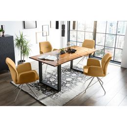 Salesfever Essgruppe &raquo;Tischgruppe f&uuml;r gem&uuml;tliche Familienabende&laquo; Set, 5 Stk. tlg. Tischplatte mit echter Baumkante, Gestell aus rostfreiem Edelstahl 