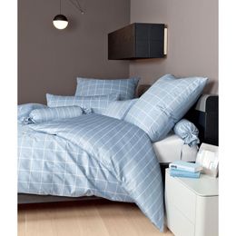 Janine Wendebettw&auml;sche &raquo;modernclassic 39025&laquo; 2 Stk. mit Rei&szlig;verschluss, 100% Baumwolle, mit Karos und Streifen blau Mako-Satin, Obermaterial: 100% Baumwolle 