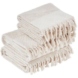 done. Handtuch Set &raquo;Provence Boh&eacute;me&laquo; Uni-Farben, Boho-Style, mit auff&auml;lliger Borte & Fransen beige Walkfrottier, Obermaterial: 100% Baumwolle 4 Stk., 