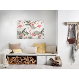 A.S. Cr&eacute;ation Leinwandbild &raquo;Tropical Vibes&laquo; Blumen Kunst 1 Stk. tlg. Palmenbl&auml;tter Flamingo Keilrahmen Leinwand-Bild Wohnzimmer modern Wand bunt Holz, Stahl B/H/T: 
