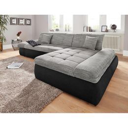DOMO collection Ecksofa &raquo;PB MORIC wahlweise mit Bettfunktion + Armteilverstellung, L-Form&laquo; im XXL-Format, B/T/H:300/172/80 cm, feine Steppung schwarz 