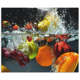 Artland K&uuml;chenr&uuml;ckwand &raquo;Spritzendes Obst auf dem Wasser&laquo; Alu Spritzschutz mit Klebeband, einfache Montage bunt Aluminium B/H: 60cm x 50cm