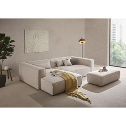 LeGer Home by Lena Gercke Ecksofa &raquo;PIARA XXL Struktur, L-Form, Schlaffunktion&laquo; Hocker stellbar zum Schlafsofa (Krokodilverbinder), tiefe Sitzfl&auml;che 
