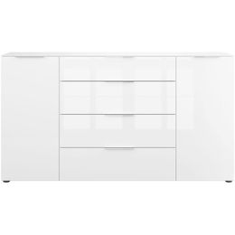 Kommode &raquo;Style&laquo; mit Glasfronten, mit Metallgriffen, melaminbeschichtet wei&szlig; Glas, Holzwerkstoff, Metall, Sicherheitsglas ESG B/H/T: 180cm x 98,7cm x 