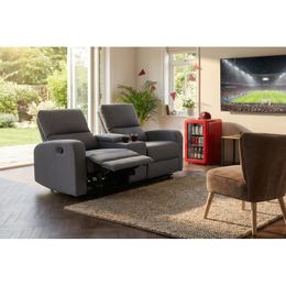 Home Affaire 2-Sitzer &raquo;TOURNAY, 2er-Kinosofa, Liegesofa, TV-Sessel, Multimedia-Sofa&laquo; mit manueller Relaxfunktion, Getr&auml;nkehalter, Staufach grau B/H/T: