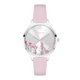 Tamaris Damen Quarzuhr &raquo;Romantic Flowers&laquo; Armbanduhr, Damenuhr, Lederarmband, analog, Zirkonia (synth.) Einheitsgr&ouml;&szlig;e