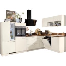 KOCHSTATION K&uuml;chenzeile &raquo;KS-Scafa, mit h&ouml;henverstellbaren F&uuml;&szlig;en&laquo; vormontiert, wahlweise mit E-Ger&auml;ten, Stellbreite 305 x 185 cm beige B/H/T: 305cm x 