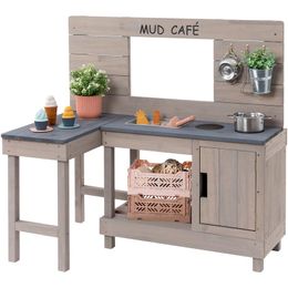 Muddy Buddy Outdoor-Spielk&uuml;che &raquo;Matschk&uuml;che Coffee Corner&laquo; grau Holz Einheitsgr&ouml;&szlig;e